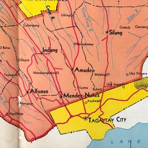 1959 Large Rare Vintage Map of Cavite, the Philippines - Bacoor - Trece ...