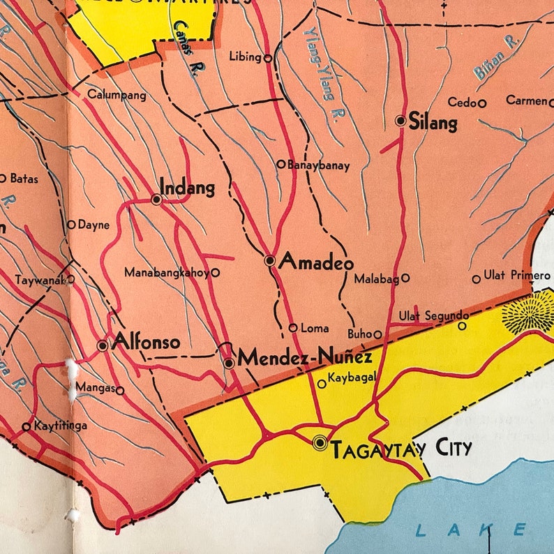 1959 Large Rare Vintage Map of Cavite, the Philippines - Bacoor - Trece ...