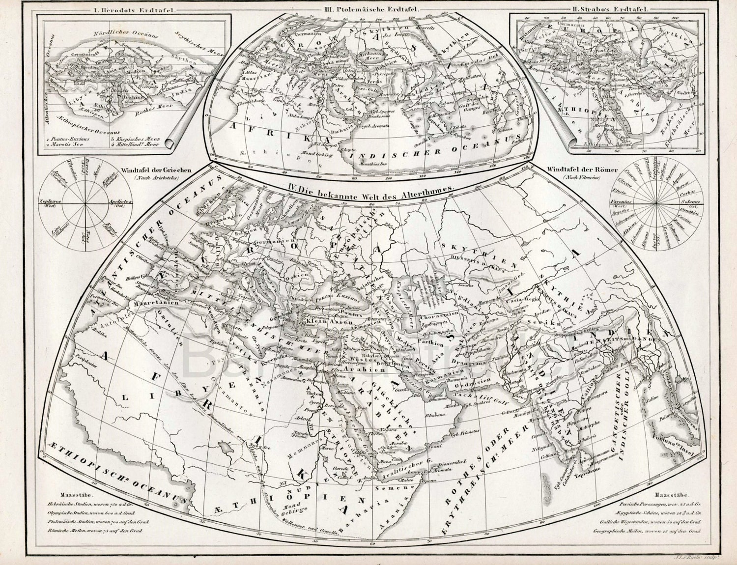 1851 Antique Print of Ancient World Maps - German Map - Engraving ...