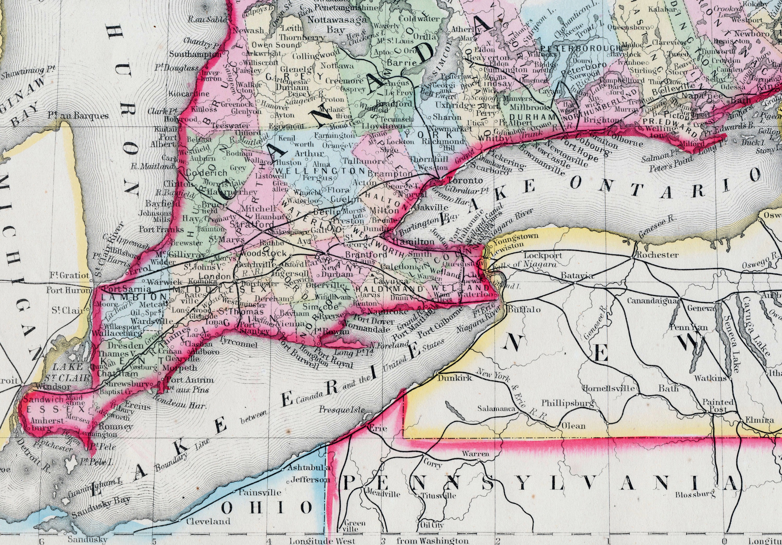 1867 Antique Hand-coloured Mitchell Map of Southern Ontario - Etsy Canada