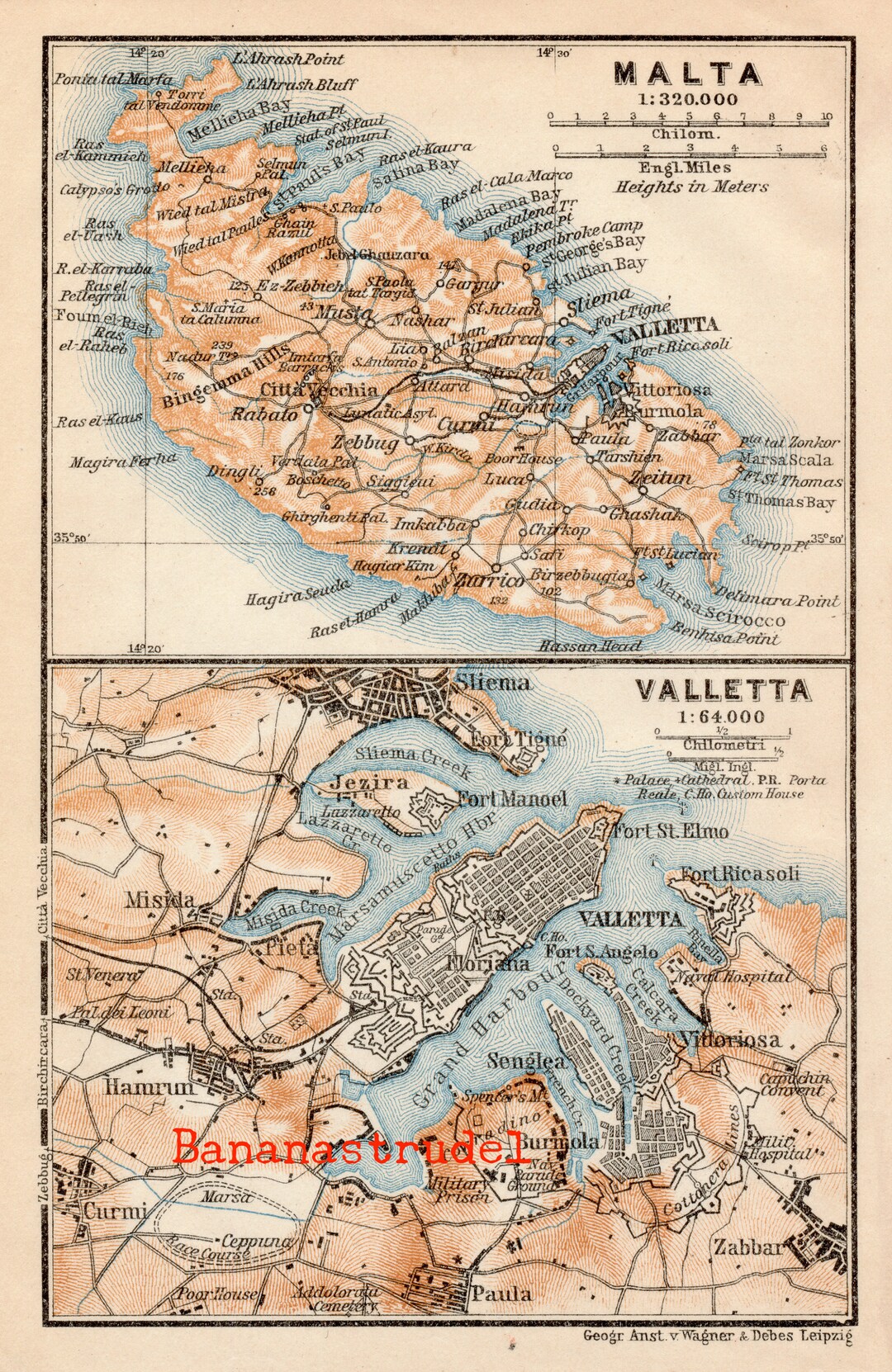 Antique Map of Malta and Valletta - Published 1883 - Etsy