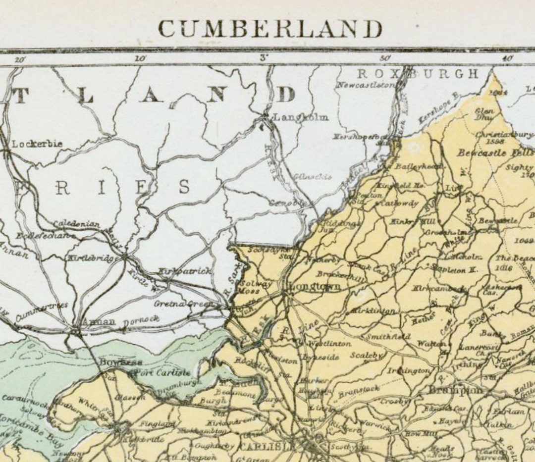 1877 Vintage Map of Cumberland, the UK - Antique Cumberland Map - Etsy