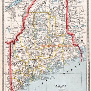 Antique Map of Maine - From 1883 - Etsy