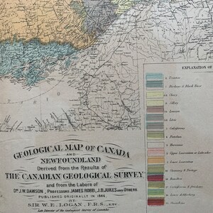 1880 Antique Geological Map of Canada and Newfoundland Canada ...