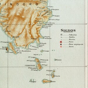 1900 Rare Antique Map of the Island of Mindoro, Philippines - Puerto ...