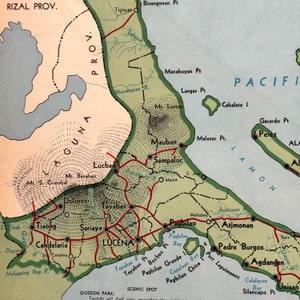 Large Vintage Map of Quezon, Philippines - Infanta - Lucena - Tayabas ...