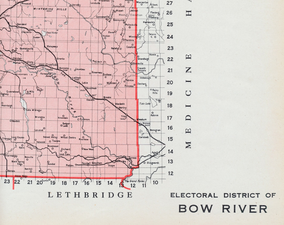 Antique Map of Bow River, Alberta, Canada - 1915 Vintage Electoral Map ...