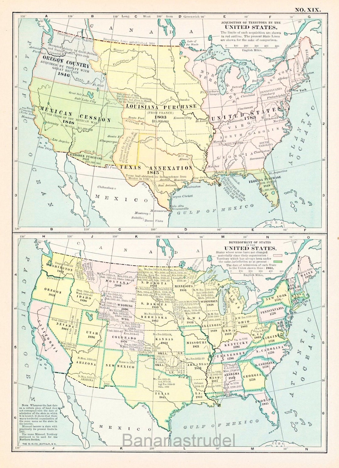 1902 Antique Map Showing Early American History - Century Atlas - No. 2 ...