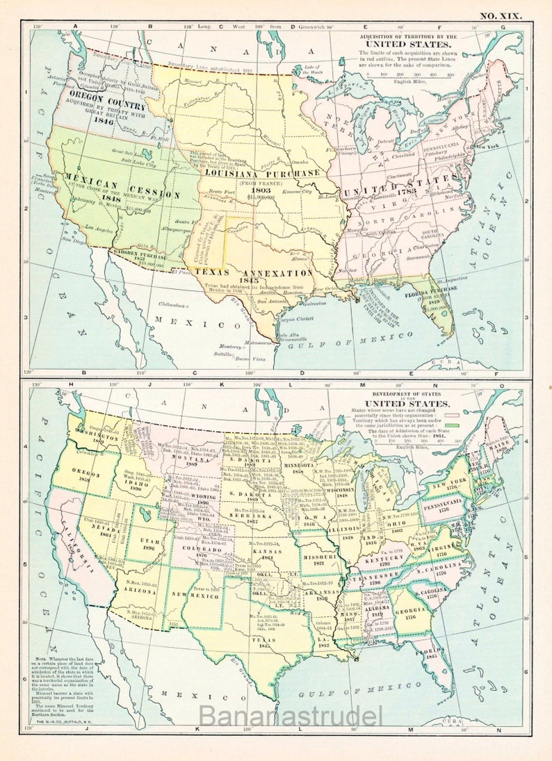 1902 Antique Map Showing Early American History Century | Etsy