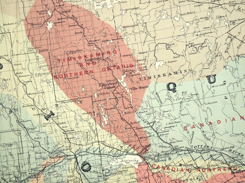 1915 Large Antique Map of Railway Territories in Ontario and Quebec ...