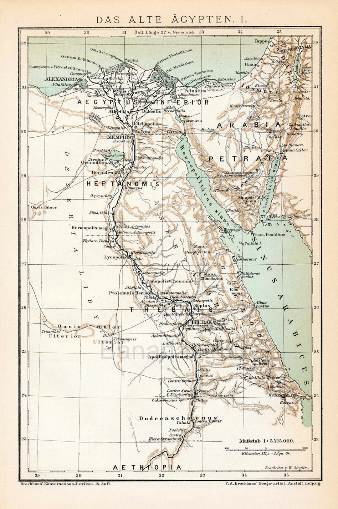 Antique Map of Ancient Egypt and Thebes - Back-to-back Map - 1894 ...