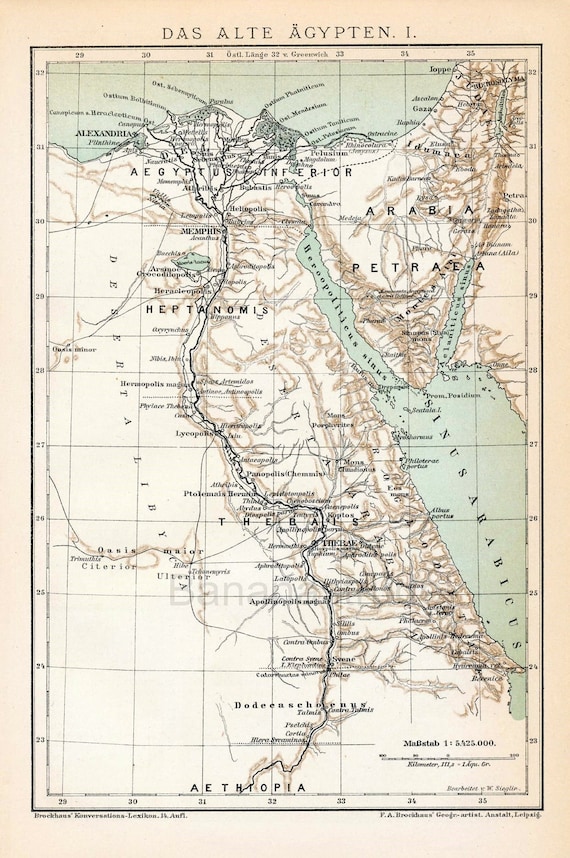 1873 Aegyptus Original Antique Map Egypt Vintage Wall Map, 51% OFF