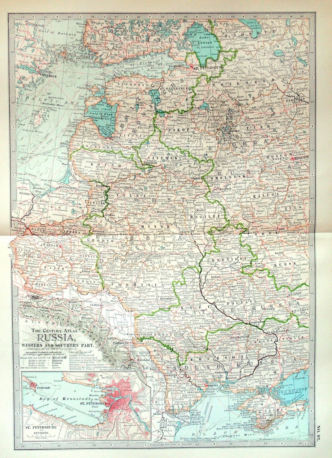 Antique Map of Russia, Western and Southern Part -1902 Century Atlas ...