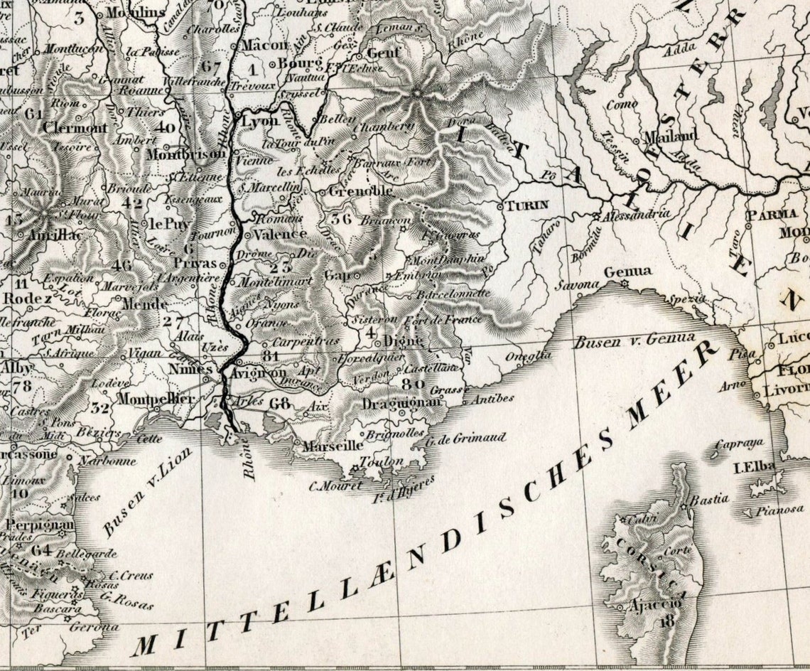1860 German Vintage Map of France Black and White | Etsy