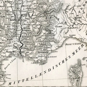 1860 German Vintage Map of France Black and White - Etsy