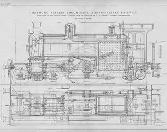 Locomotive drawing | Etsy