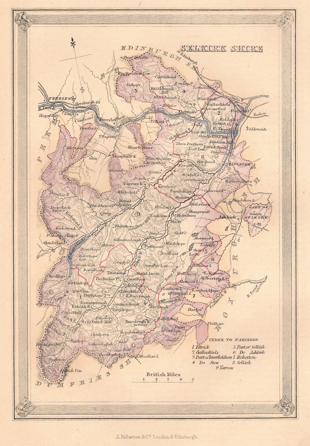 1862 Rare Vintage Map of Selkirk Shire Scotland Handcolored - Etsy