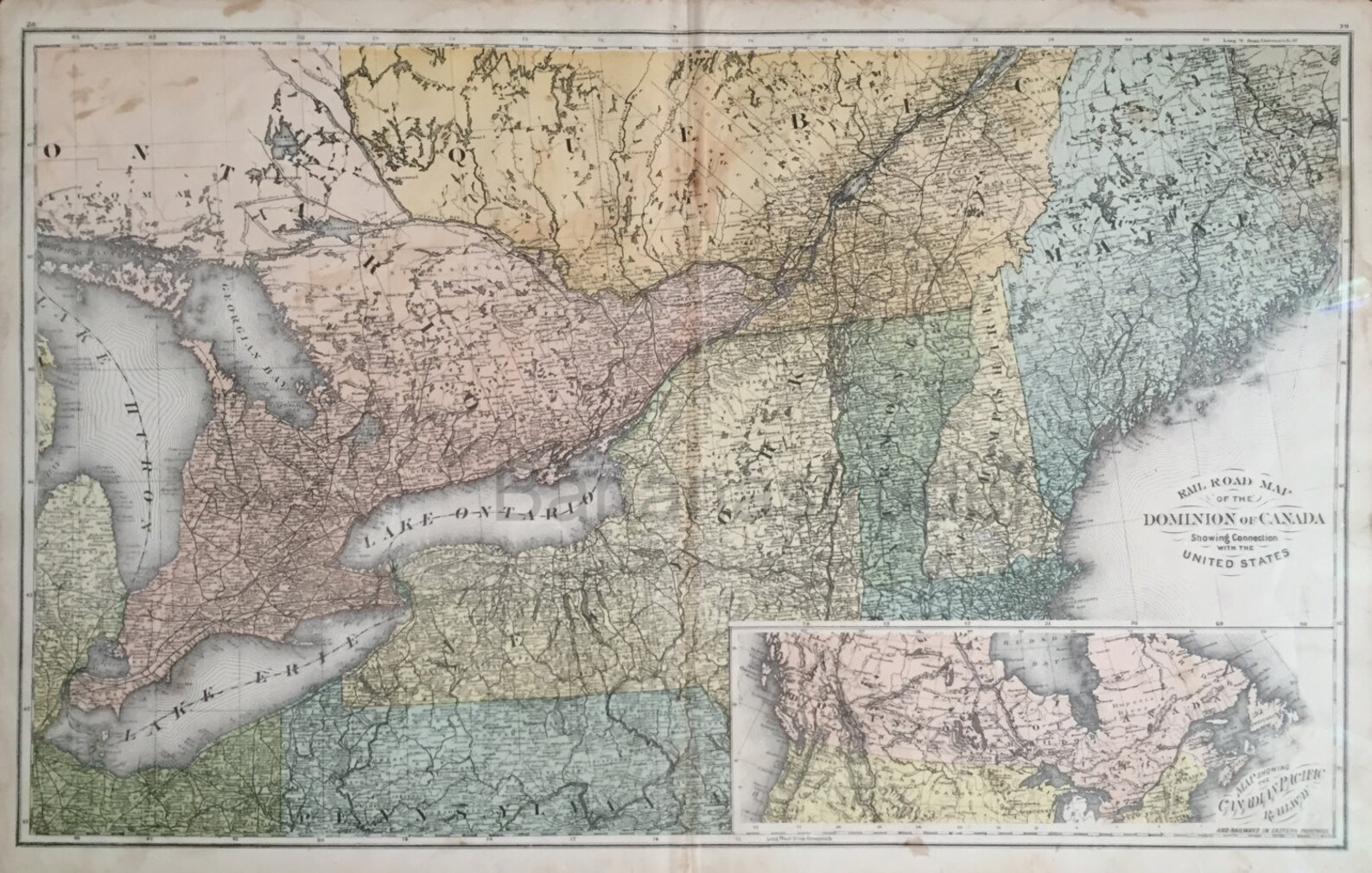 1880 Antique Railroad Map of the Dominion of Canada - Rare Large Hand ...