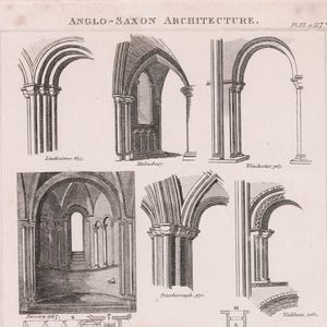Anglo-saxon Church Architecture - Antique Print From 1843 - Glastonbury ...