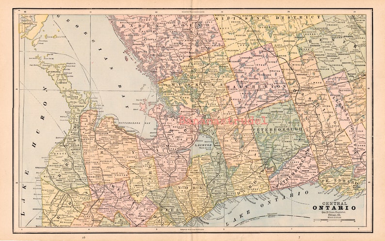 Antique Map of Central Ontario Canada Antique Ontario Map - Etsy