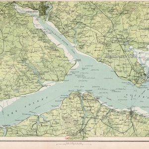 Antique Map of the Solent and Spithead, UK - Southampton - Portsmouth ...