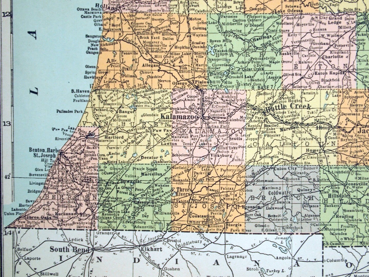 1919 Antique Map of Michigan Southern Part Michigan - Etsy