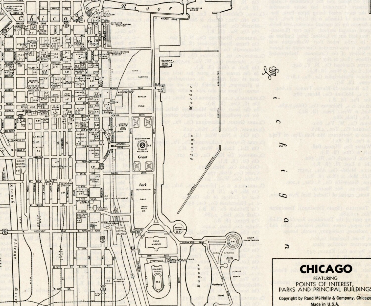 Vintage Chicago Map Postcard Downtown Chicago Ymca Hotel