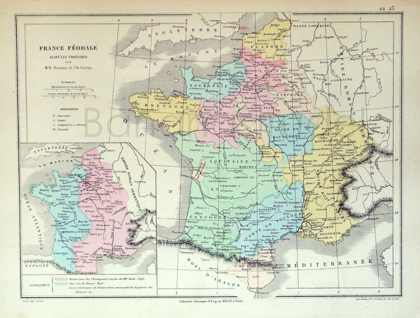 1873 Antique French Map of Feudal France During the Crusades - Etsy