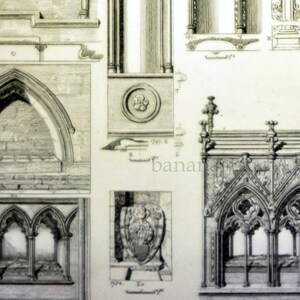 1845 Rare Large English Antique Engraving of British Architectural Gems ...