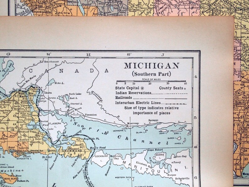 1919 Antique Map of Michigan Southern Part Michigan - Etsy