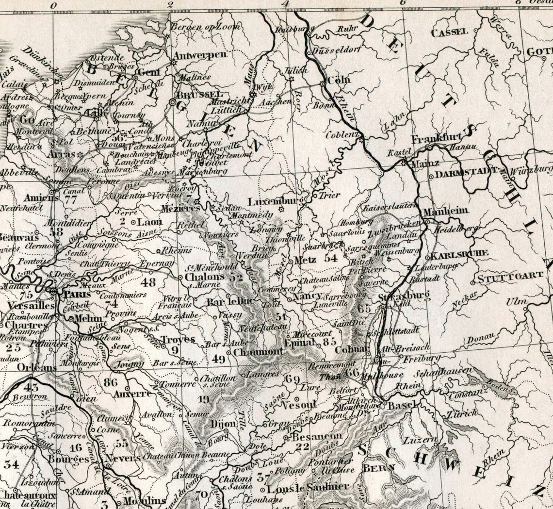 1860 German Vintage Map of France Black and White | Etsy
