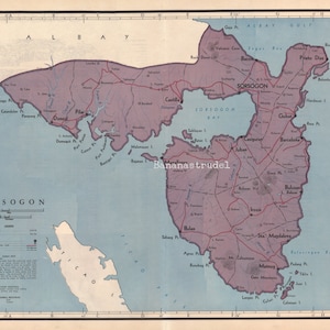 Sorsogon, Philippines - RARE Large Vintage 1959 Map - Bulusan - Matnog ...