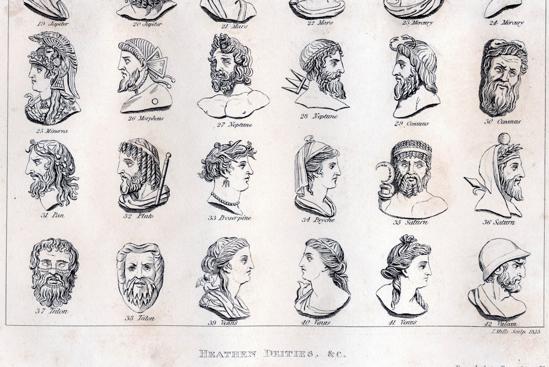 Heathen Deities - Antique Print From 1843 - Etsy