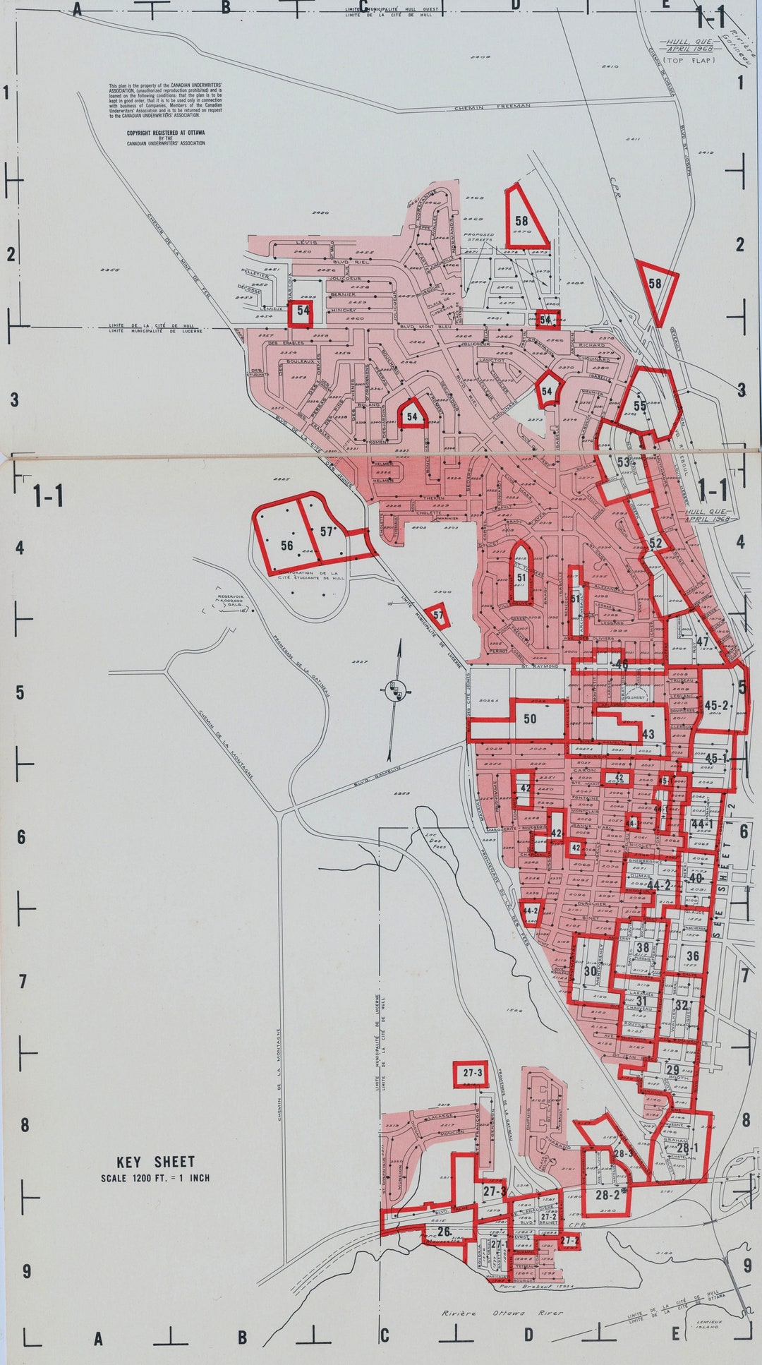 1968 Long Vintage Map of Hull, Quebec - Insurance Map - Etsy