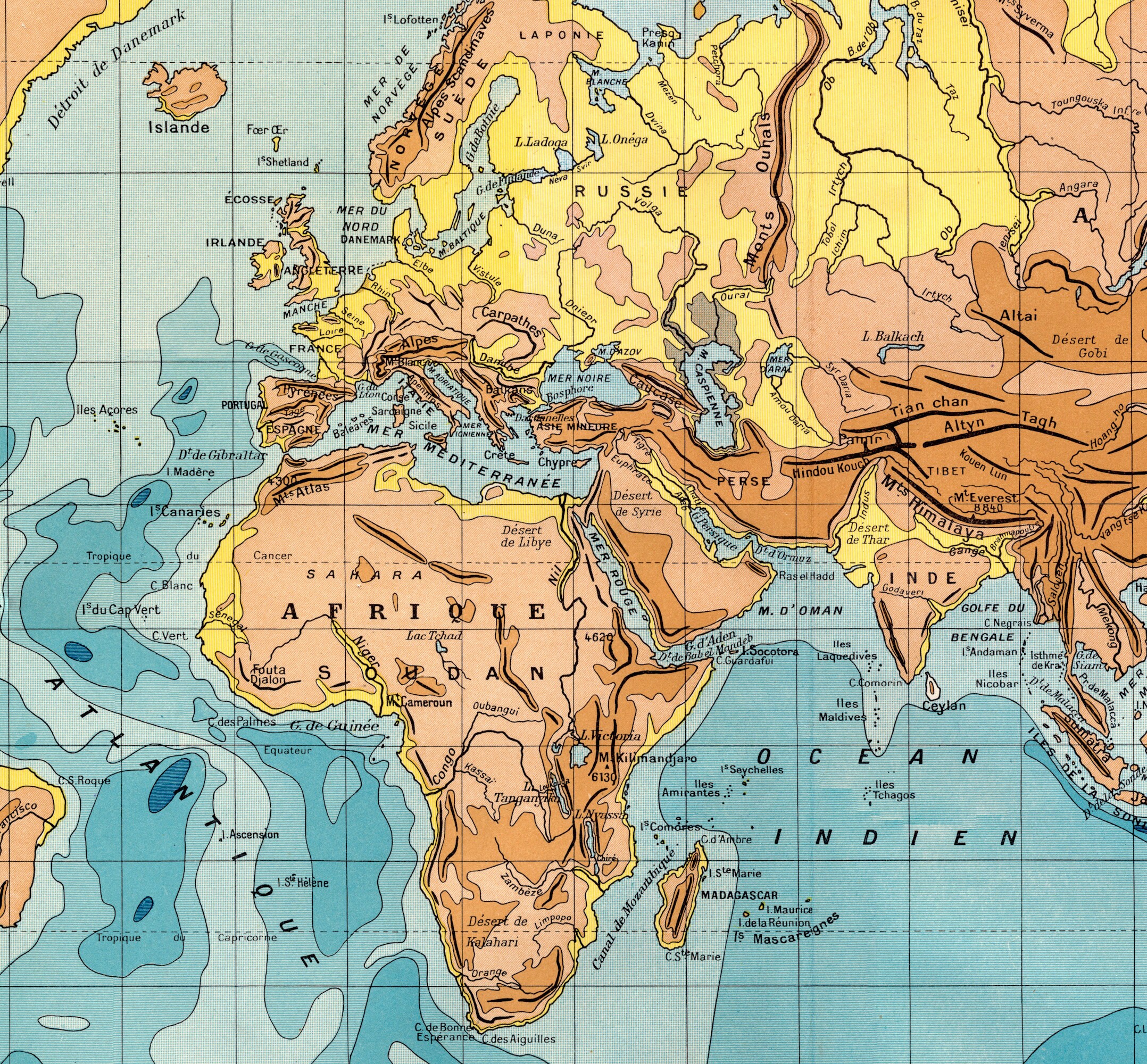 Antique Map of the World - Large 1923 Physical Map - Climate ...