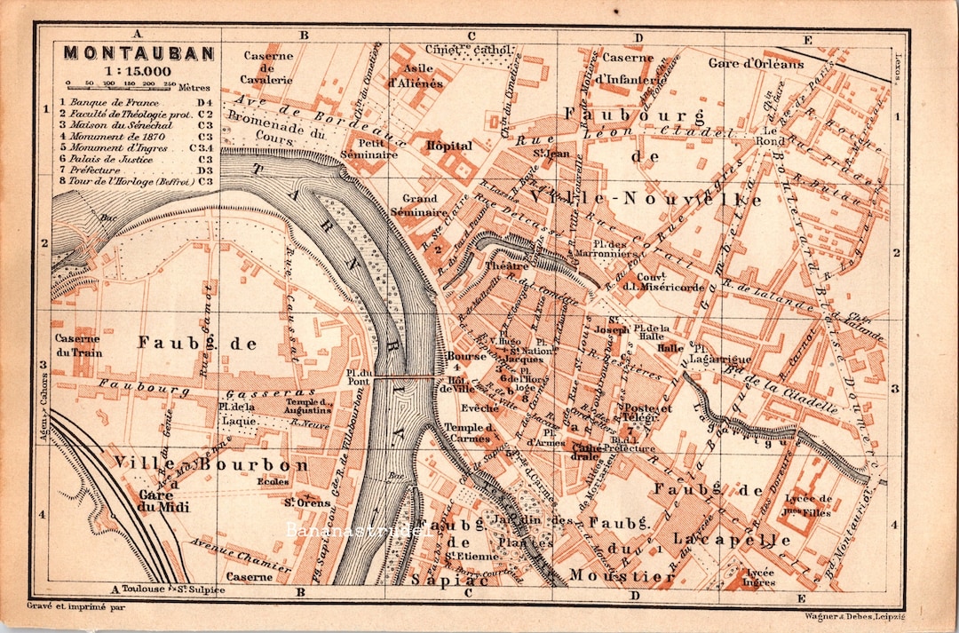 Antique Map of Montauban, France - Small 1907 City Map - Etsy