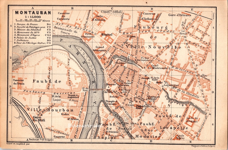 Antique Map of Montauban, France - Small 1907 City Map - Etsy