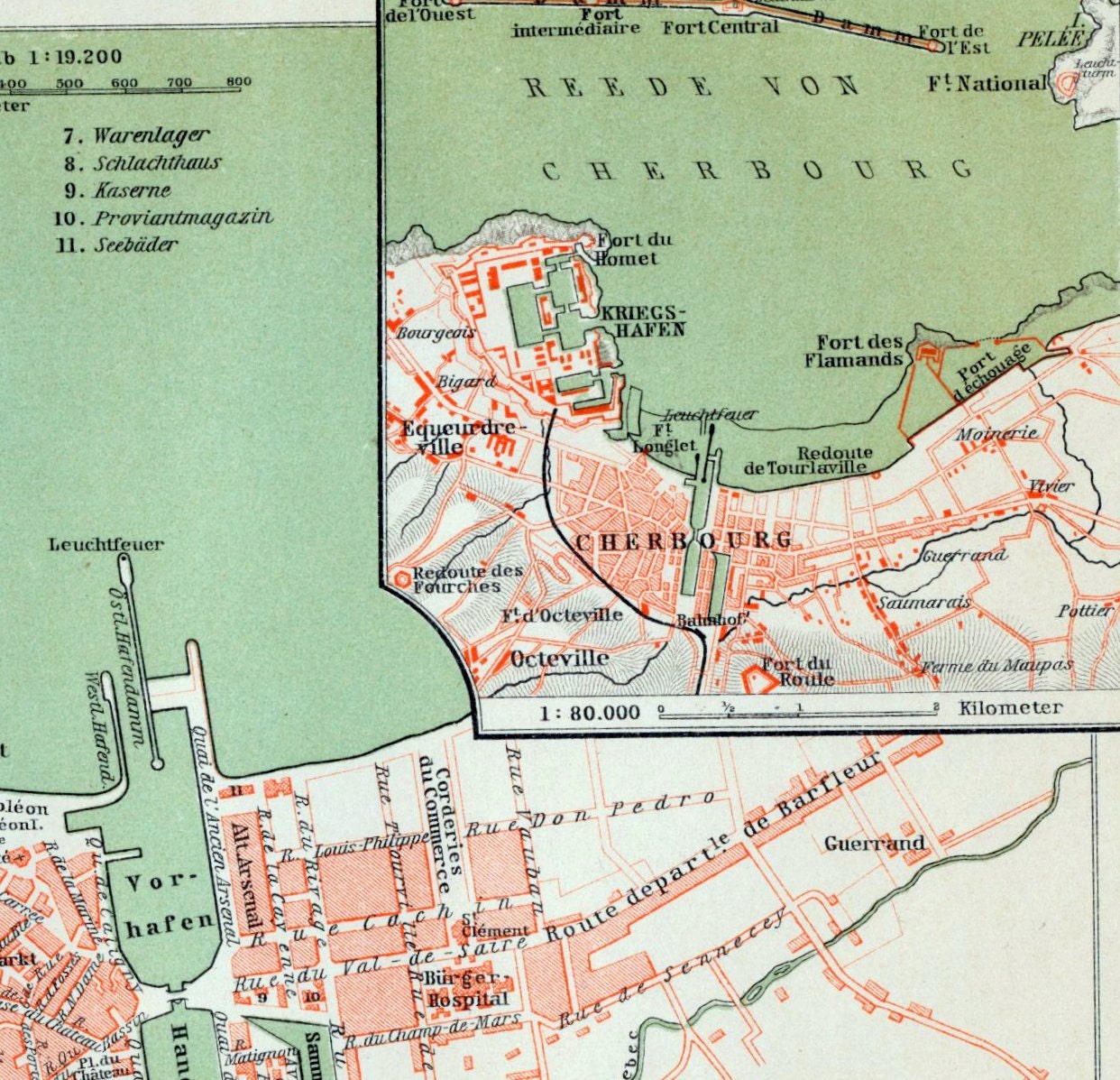 1897 Vintage Map of Cherbourg France Vintage City Map Old - Etsy