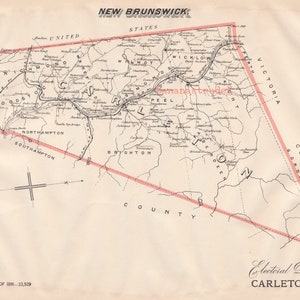 Antique Map of Carleton, New Brunswick 1895 Electoral Map It's Where ...