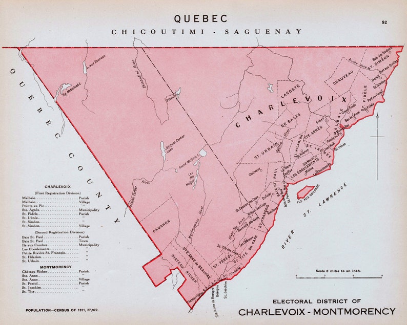 1915 Antique Map of Charlevoix-montmorency Quebec Canada - Etsy
