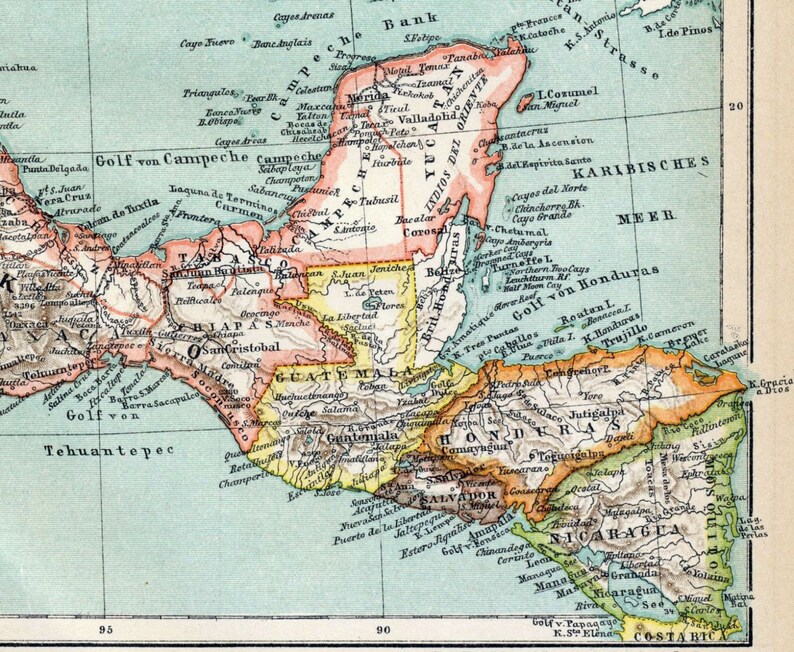 1894 Antique Map of Mexico - Mexico Antique Map - Inset of Anahuac ...