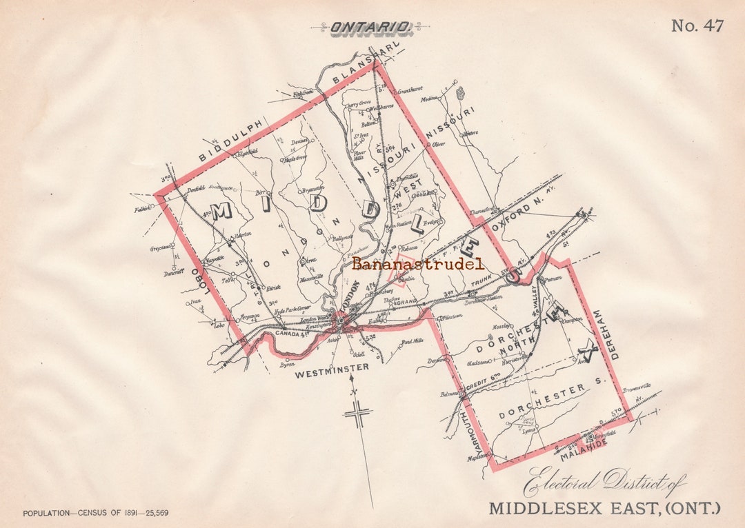 Antique Map of Middlesex East 1895 Electoral Map London Nissouri ...