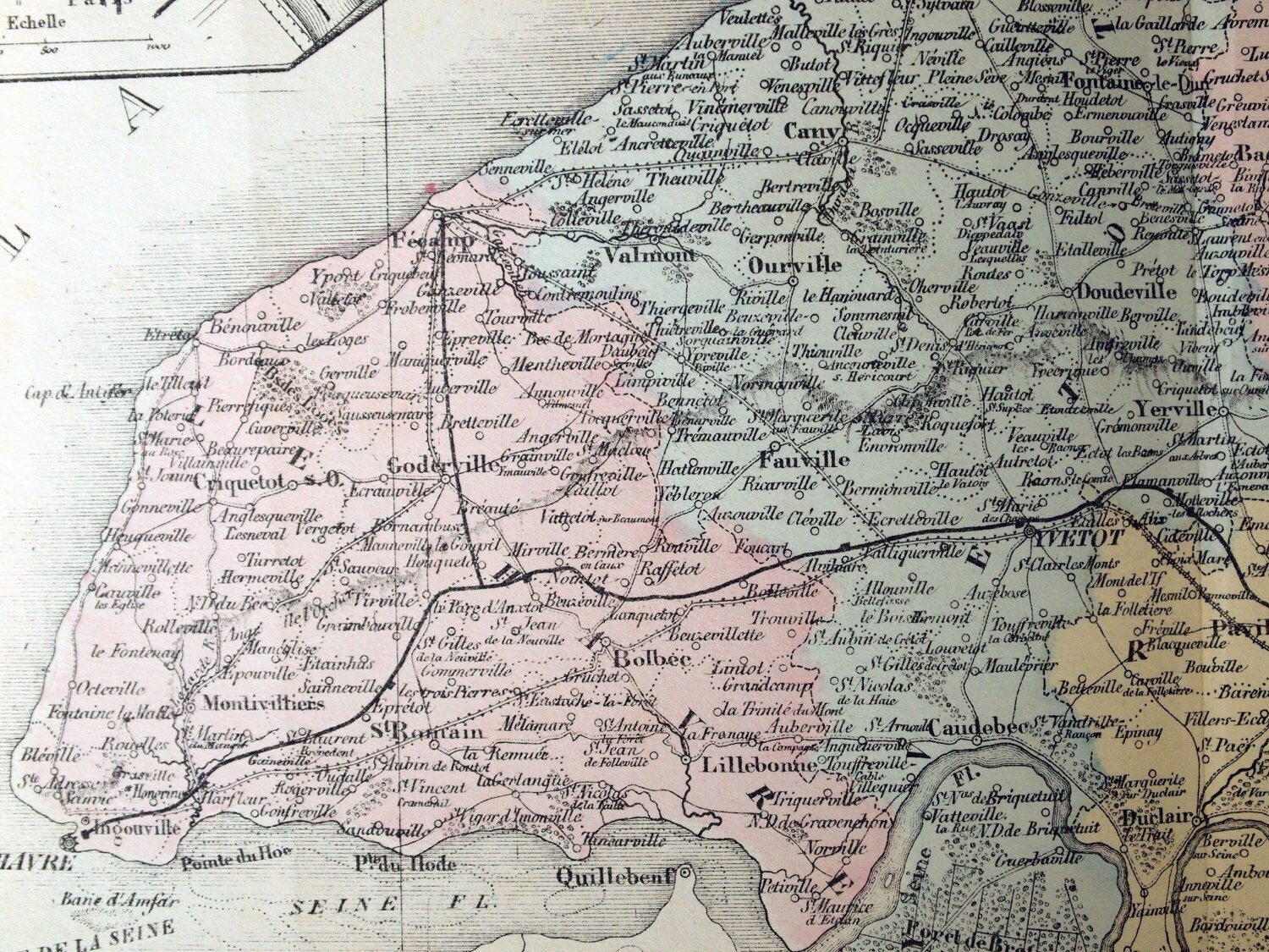 1800s French Hand-coloured Antique Map of the Departement De Seine ...
