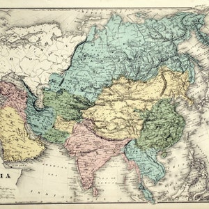 1880 Antique Map of Asia - Antique Asia Map - Handcolored Map - Rare ...