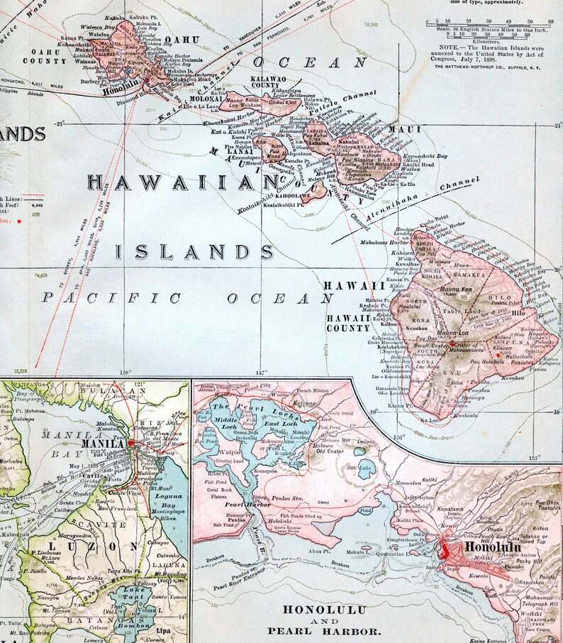 Antique Map of the Philippine Islands and Hawaii - 1911 Century Atlas ...