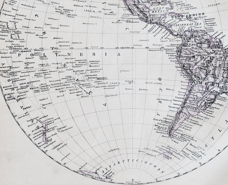 1878 Antique World Map - Hemispheres - LDN - Etsy