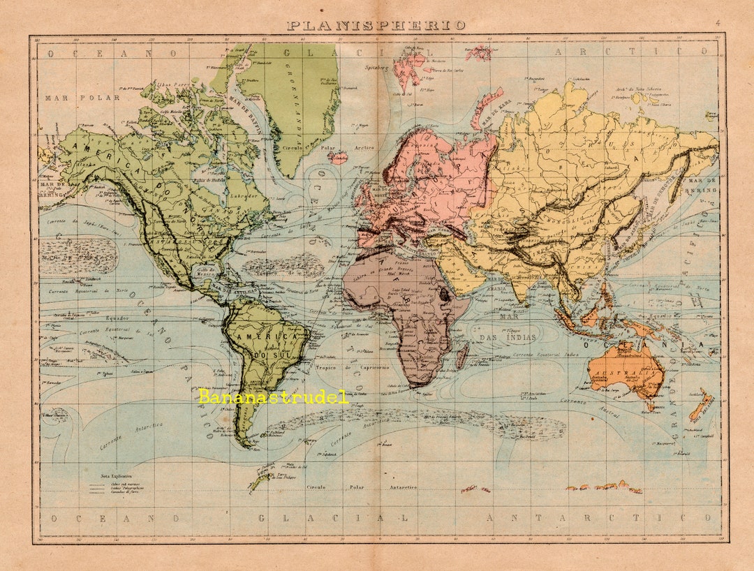 Antique World Map - Planisphere - Published 1912 - Etsy Canada