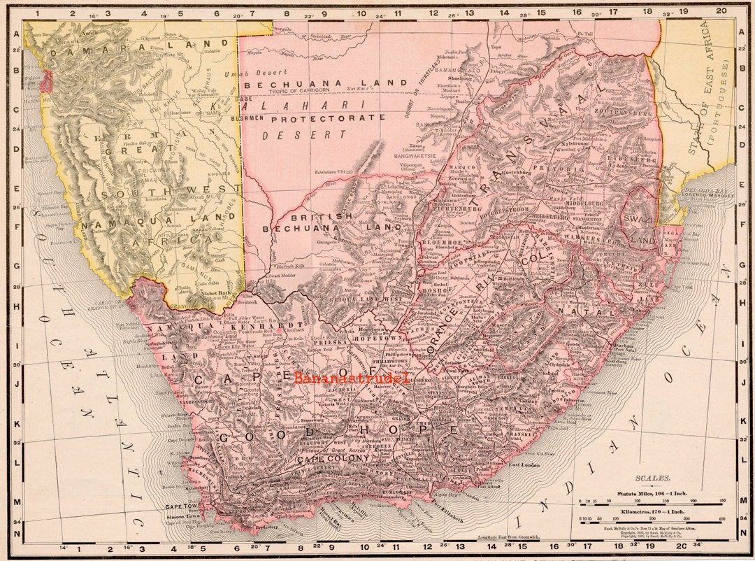 Antique Map of South Africa - Cape of Good Hope - Cape Colony - Orange ...