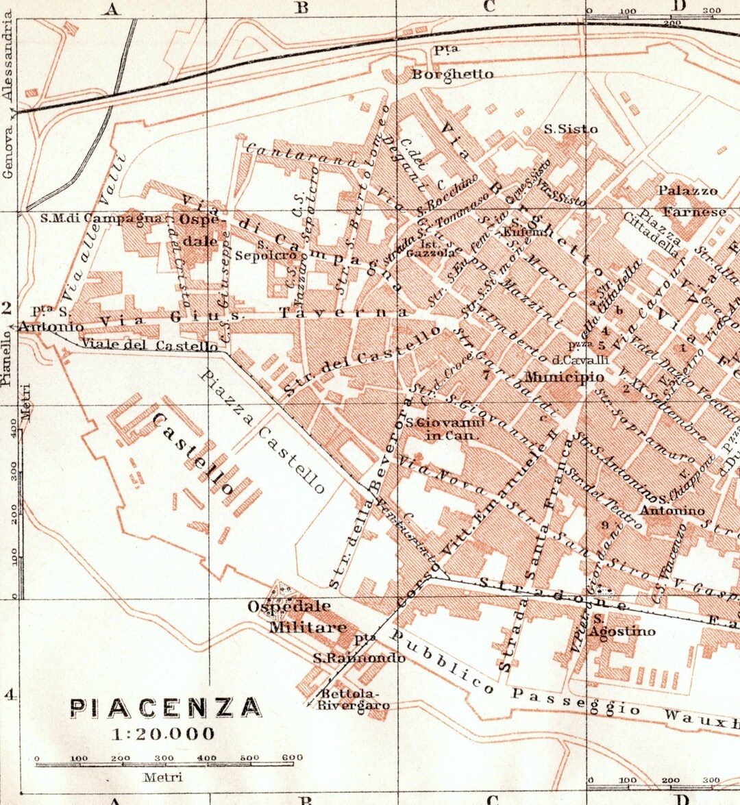 Antique Map of Piacenza, Italy - Emilia Romagna - 1913 City Map - Etsy