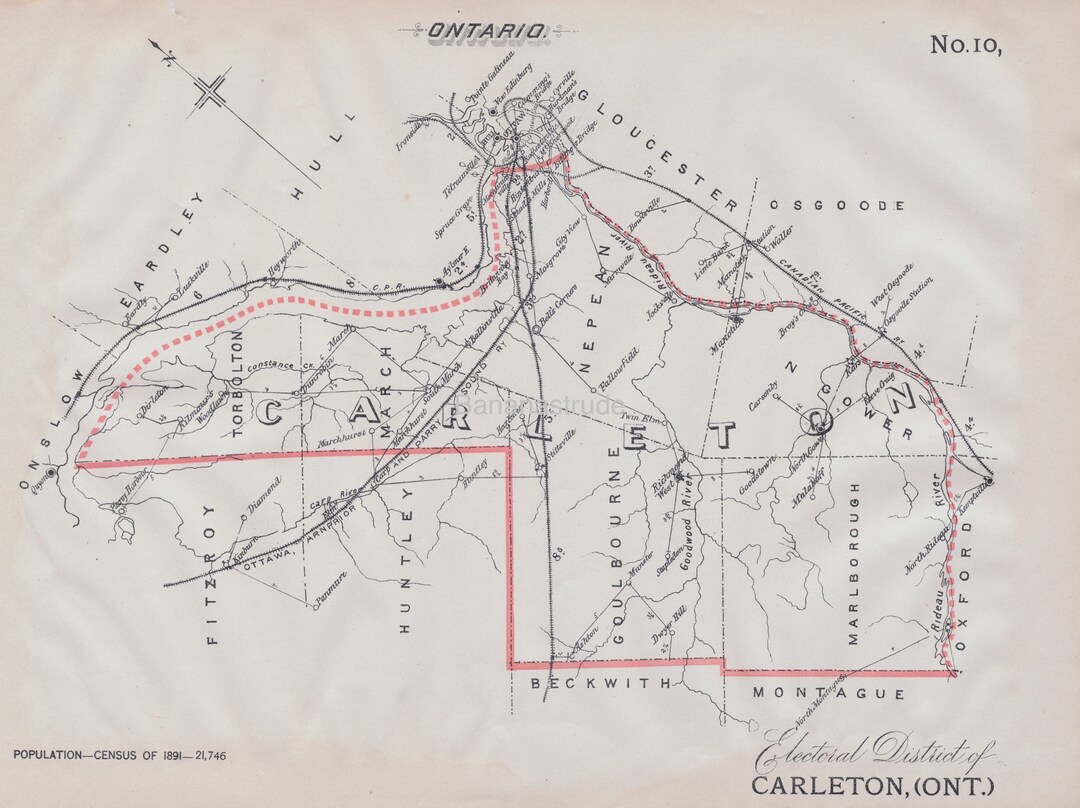 Antique Map of Carleton, Ontario 1895 Electoral Map Ottawa Rideau River ...